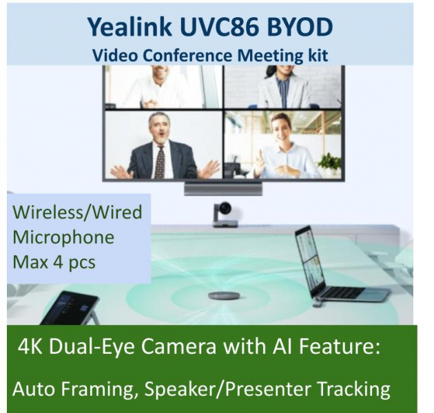 Yealink 億聯 UVC86-BYOD 大型會議室套裝 (Ai features: Speaker / presenter Tracking)